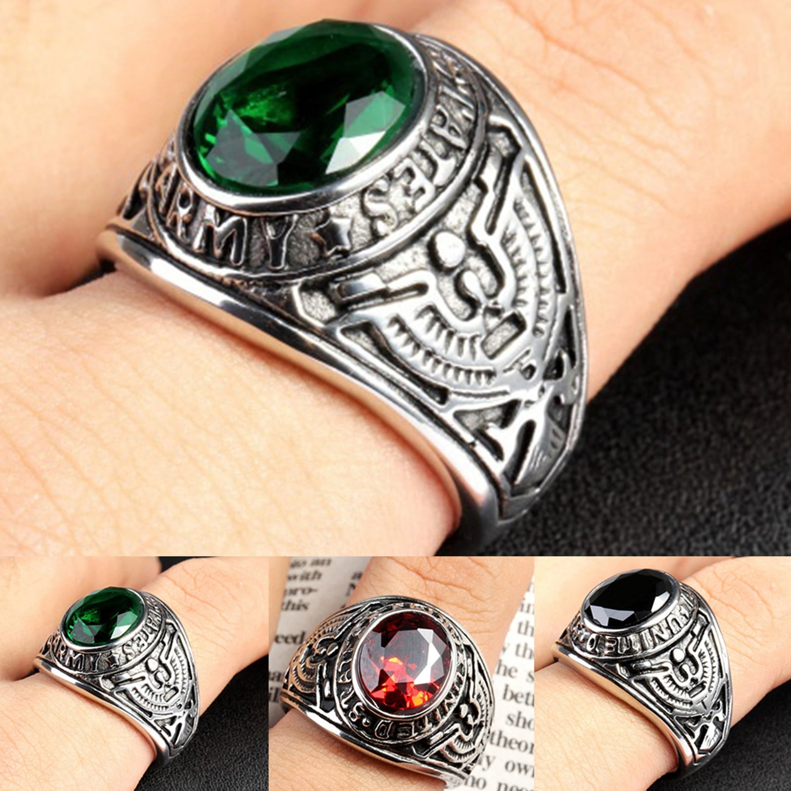 SmartBy Ring Punk Oval Shape Rhinestone Inlaid Punk Classic Ring for ...