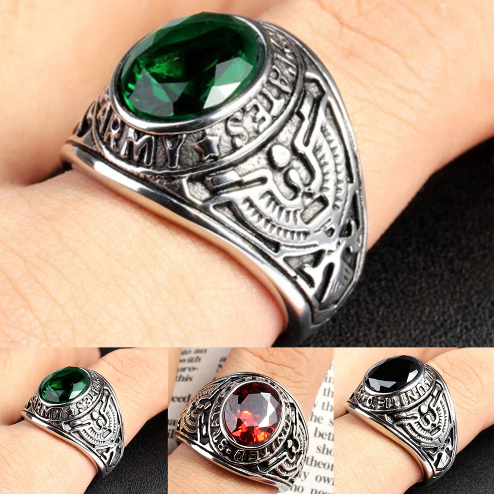 SmartBy Ring Punk Oval Shape Rhinestone Inlaid Punk Classic Ring for ...