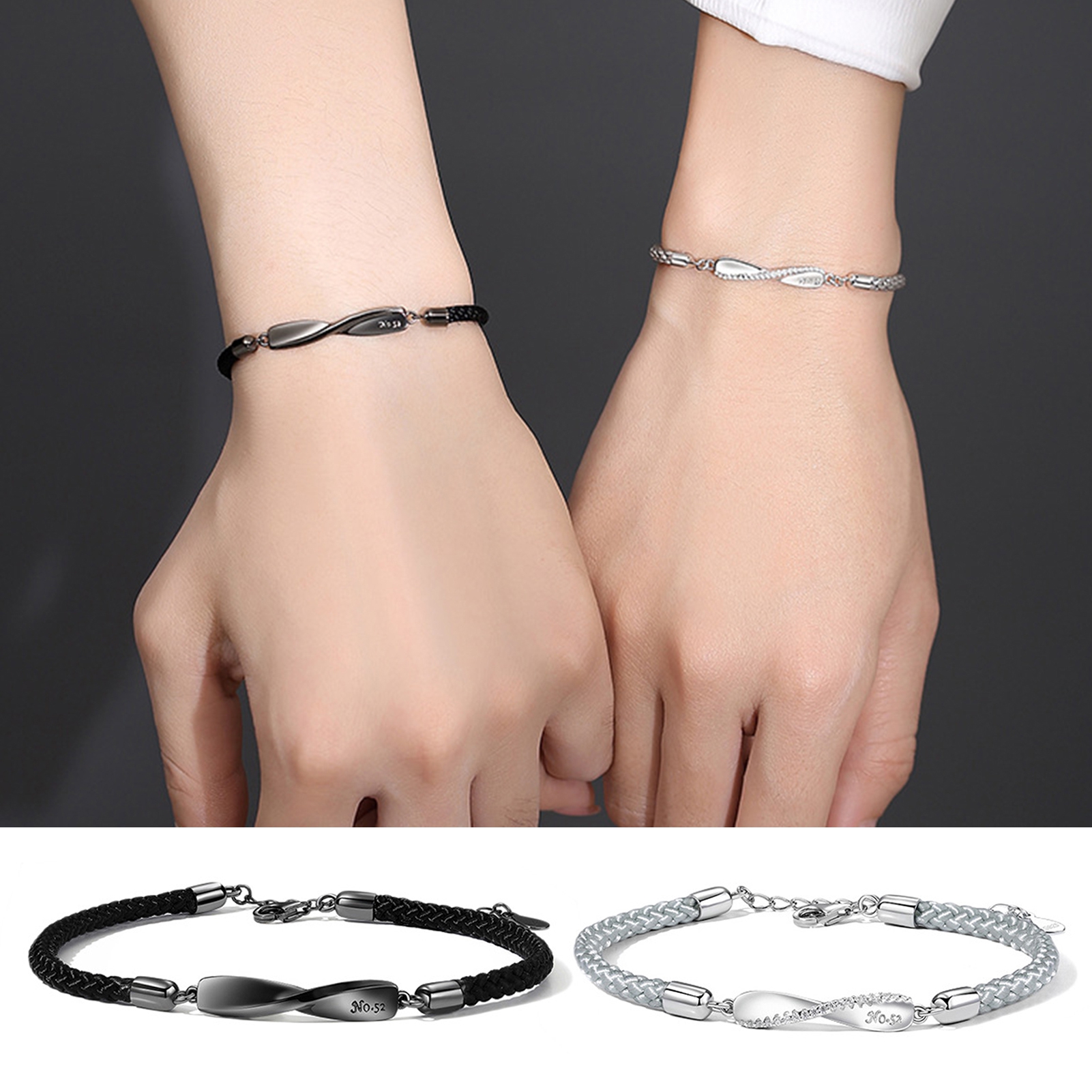 SmartBy Romantic Mobius Ring Charm Bracelets for Couples - Luxury Silver Color Forever Love Rope ...