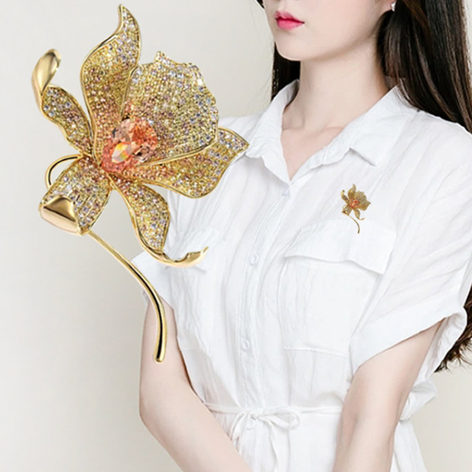 SmartBy Stunning Flower Brooch Elegant Rhinestone Lapel Pins Birthday ...
