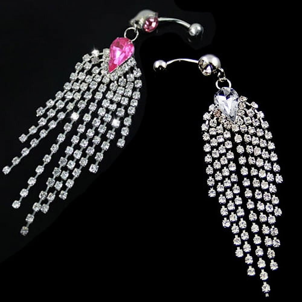 SmartBy Tassels Navel Belly Button Bar Barbell Rings Rhinestone Body ...