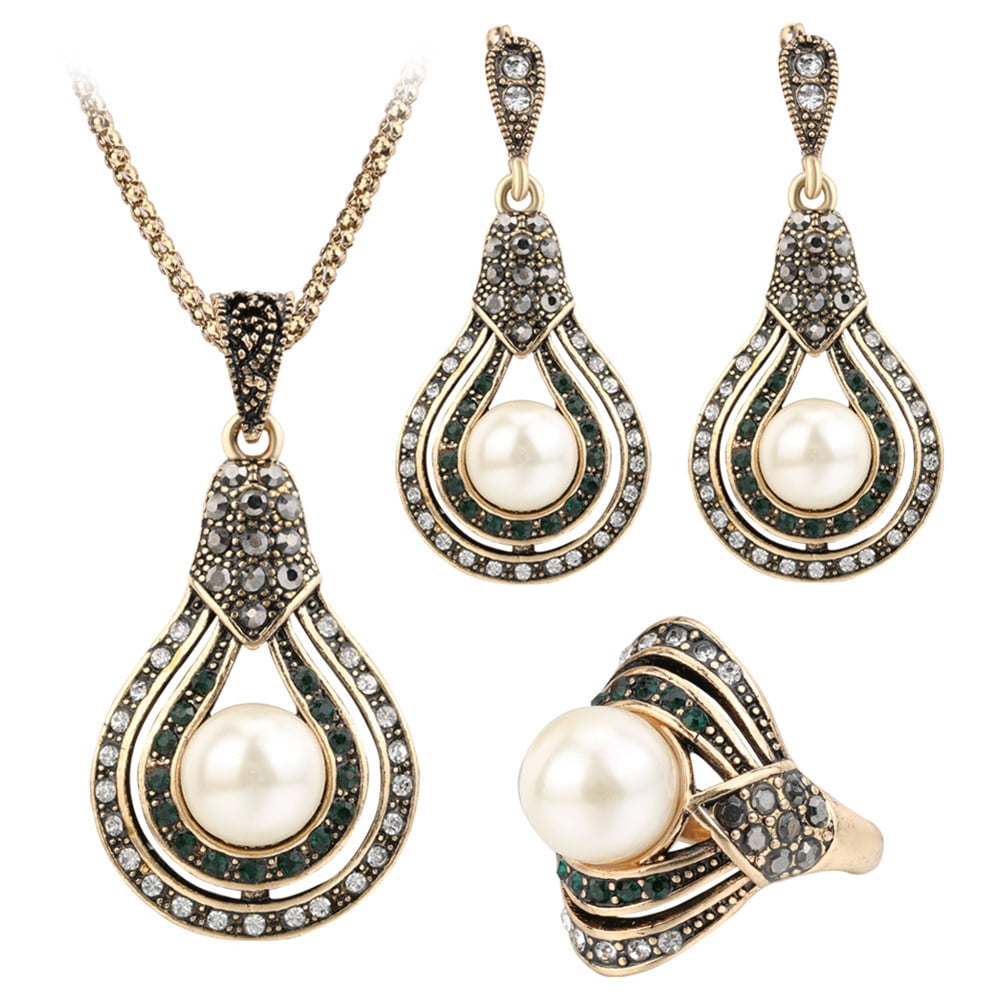 SmartBy Turkish Style Bridal Faux Pearl Necklace Ring Earrings Jewelry ...