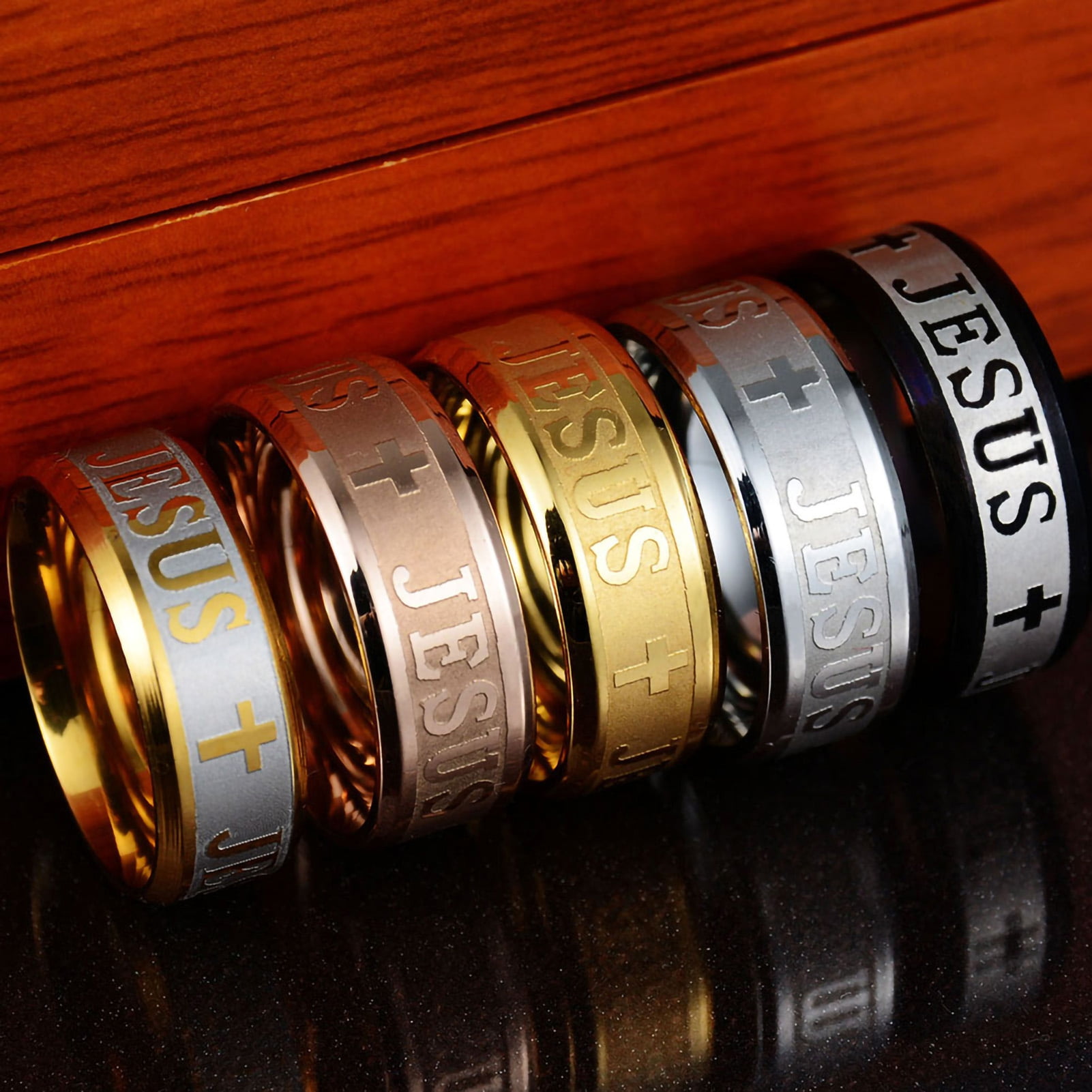 SmartBy Unisex Ring Jesus Cross Letters Engraved Stainless Steel Men ...