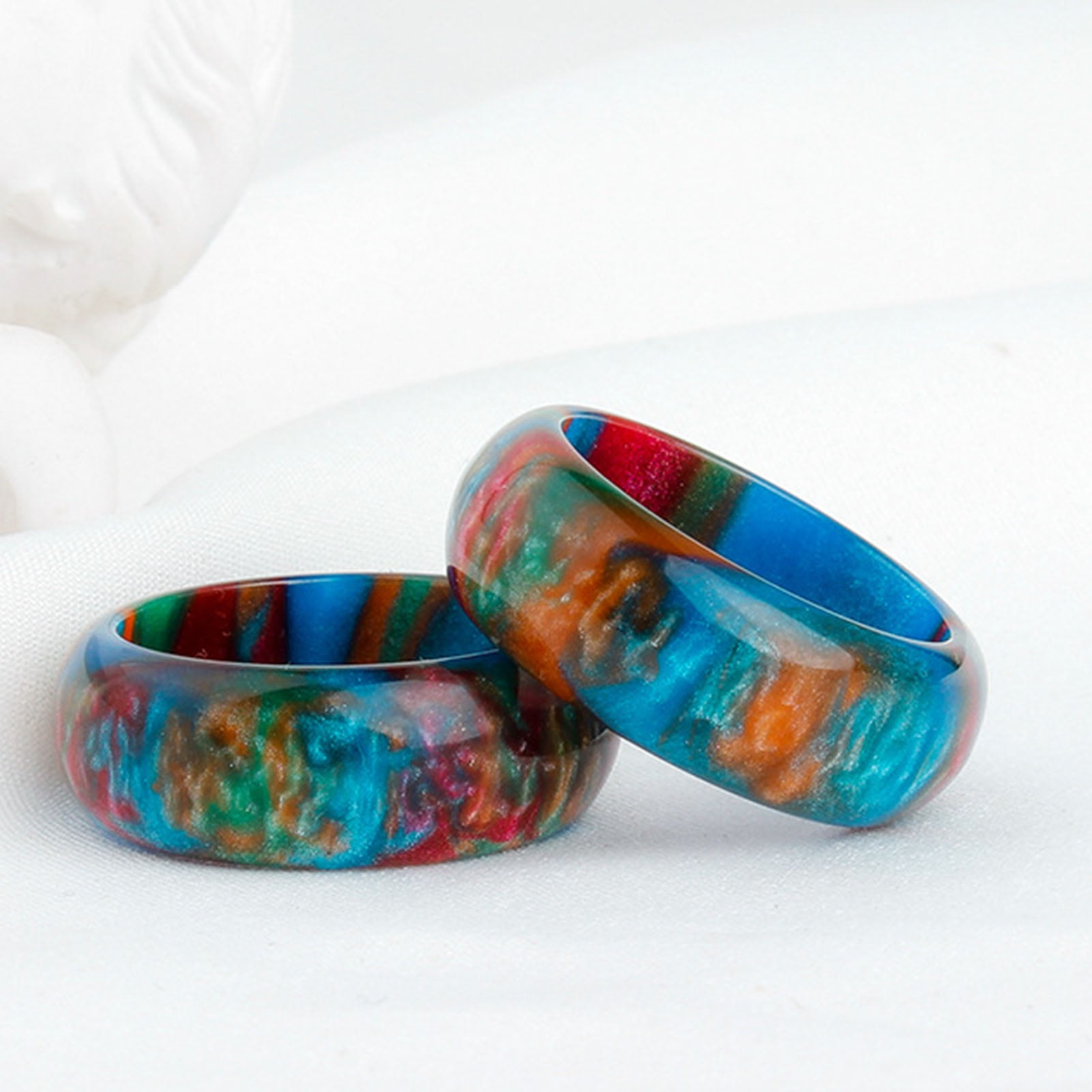 SmartBy Wide Smooth Resin Lady Ring Colorful Cloud Thick Ring Jewelry ...