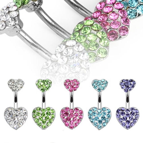 SmartBy Women Fashion Dual Sweetheart Rhinestone Belly Button Navel ...
