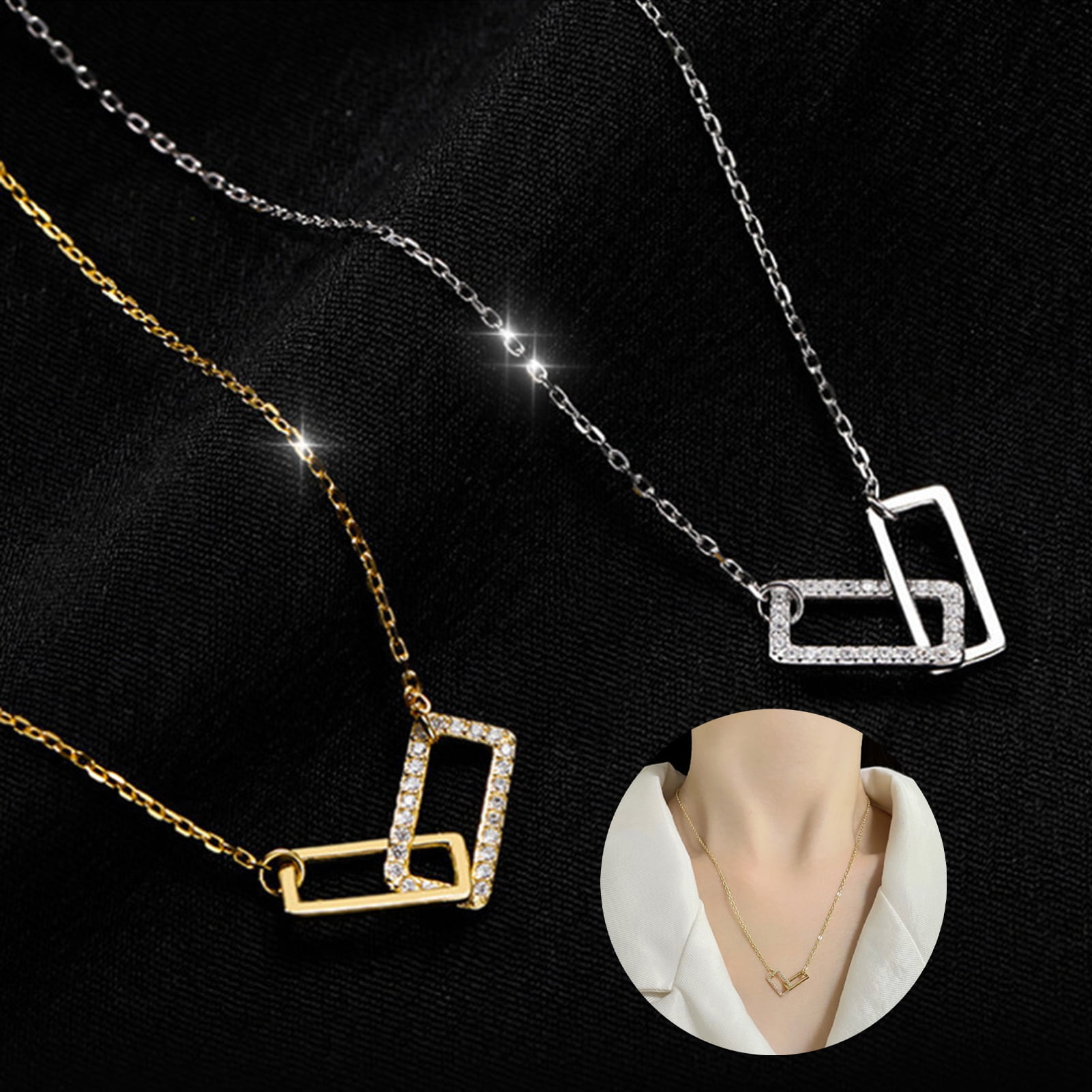 SmartBy Women Necklace Geometric Shiny Rhinestone Inlaid Adjustable ...
