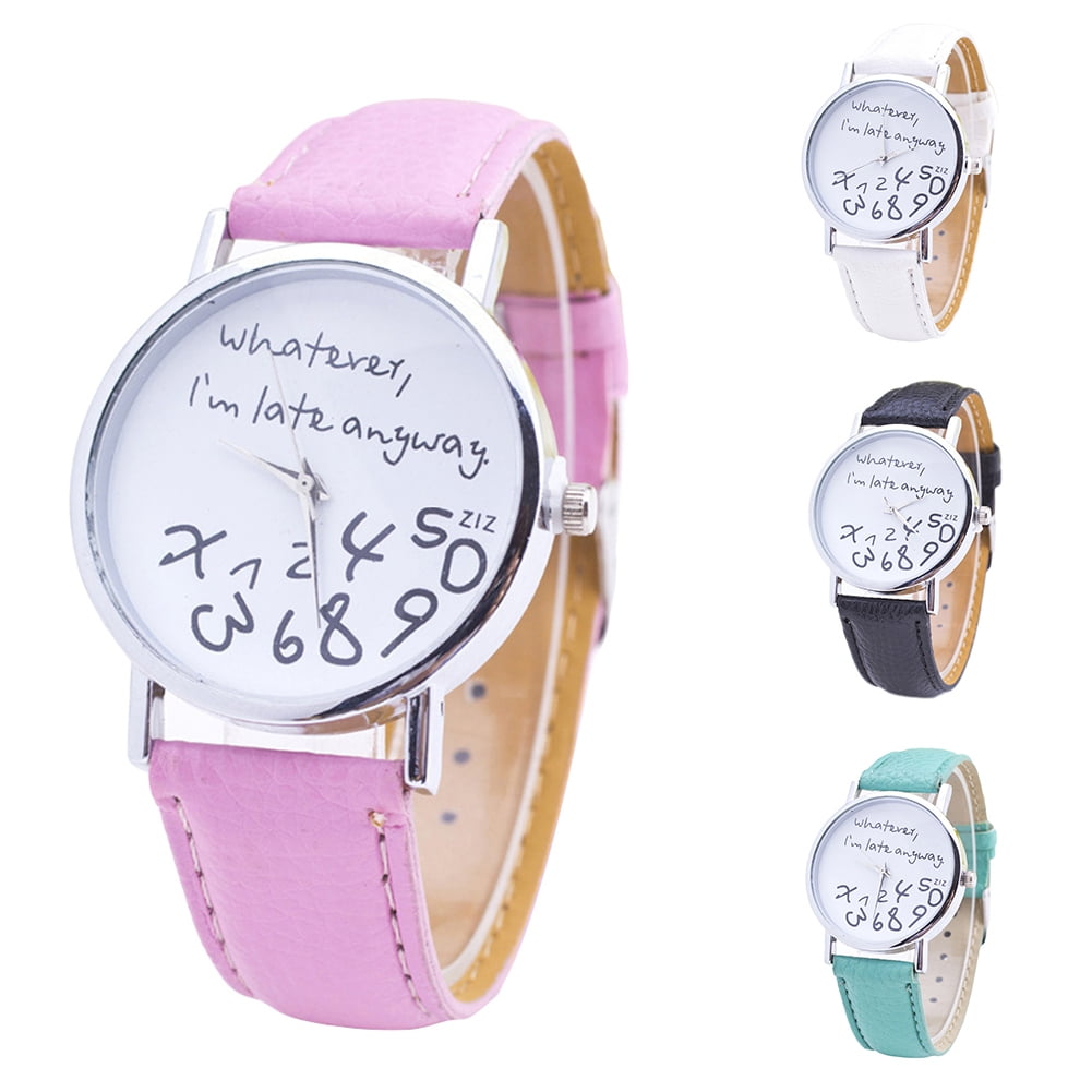 SmartBy Women Whatever Im Late Anyway Letter Round Dial Faux Leather ...