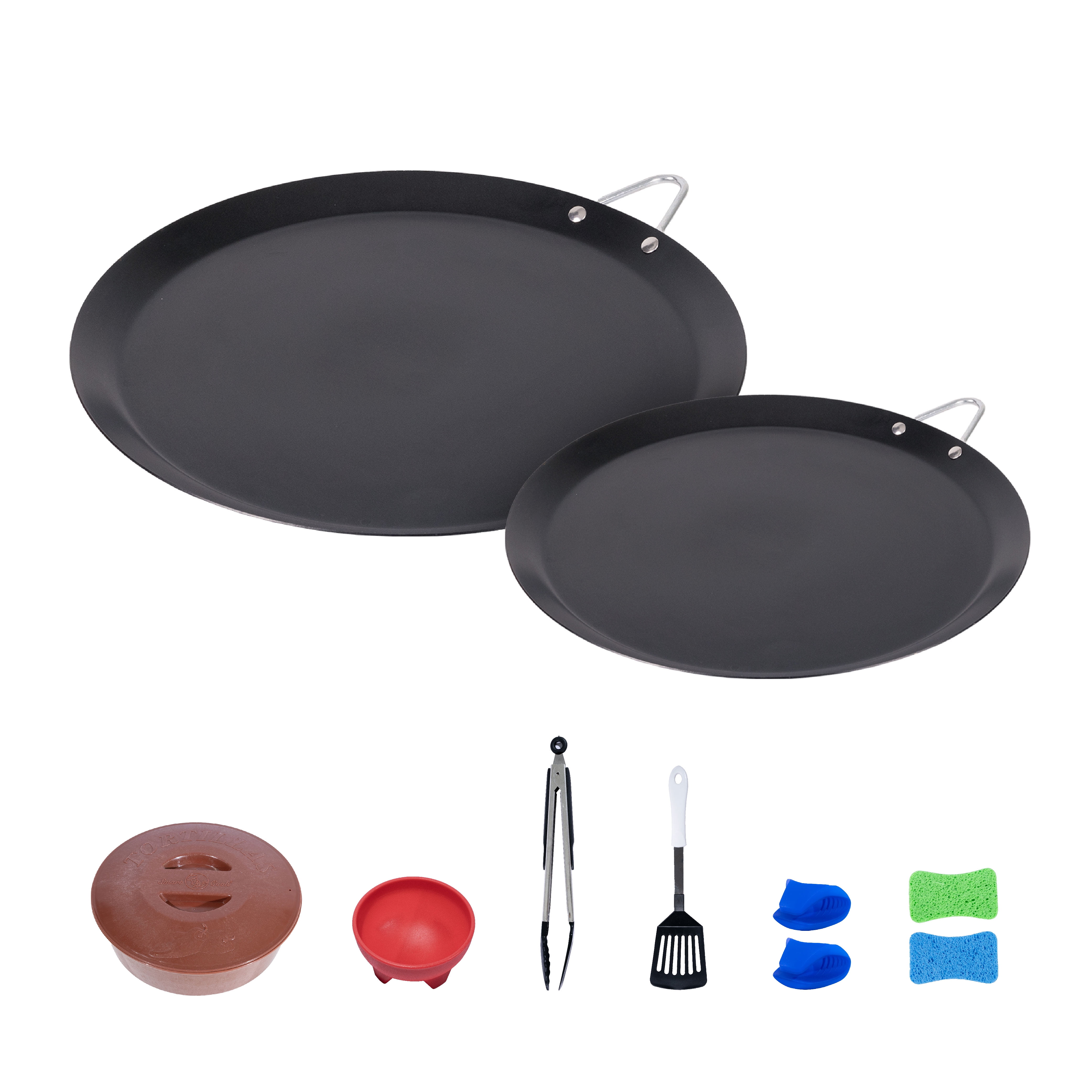 SmartCook 11” & 13” Round Comal Pan with Bundle of Utensils Set and ...
