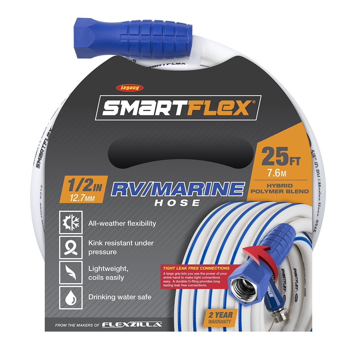 SmartFlex® RV/Marine Hose, 1/2" x 25', Hybrid Polymer Blend, White ...