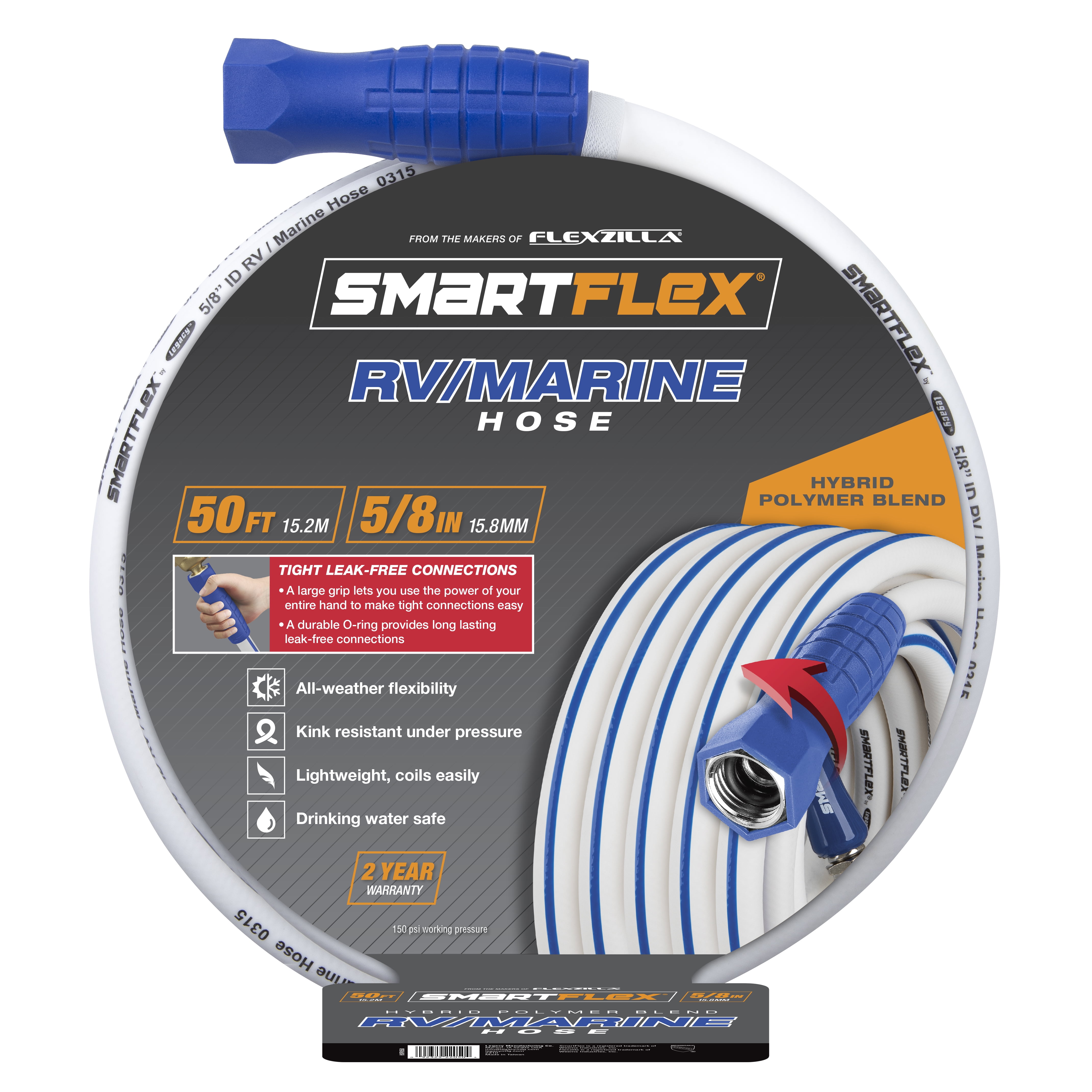 SmartFlex® RV/Marine Hose, 5/8" x 50', Hybrid Polymer Blend, White ...