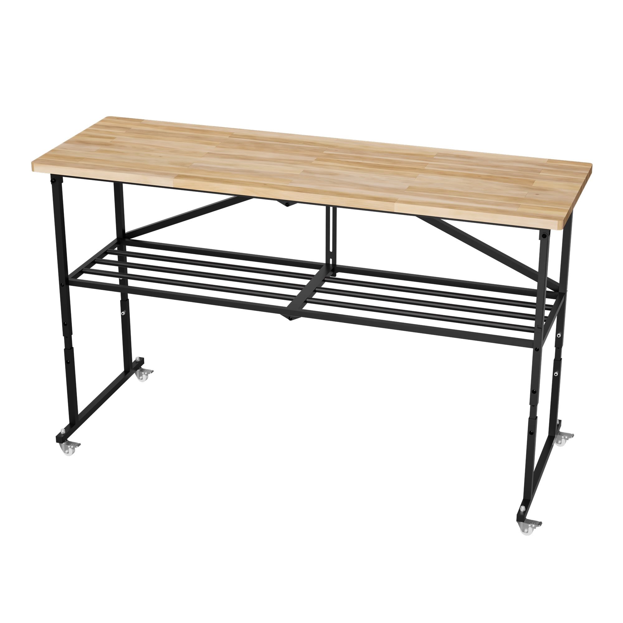 SmartFold Heavy-Duty Folding Butcher-Block Workbench- Portable Wood-Top ...