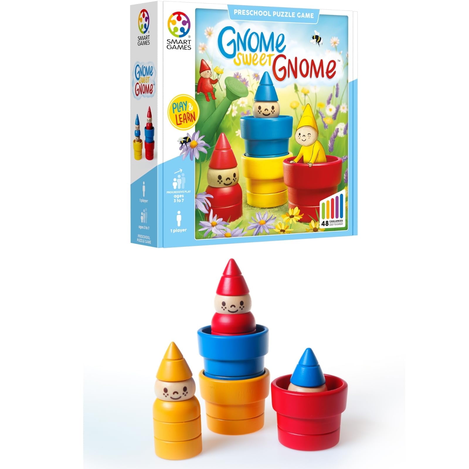 SmartGames Gnome Sweet Gnome Wooden Deduction Game for Ages 3-7 with 48 ...