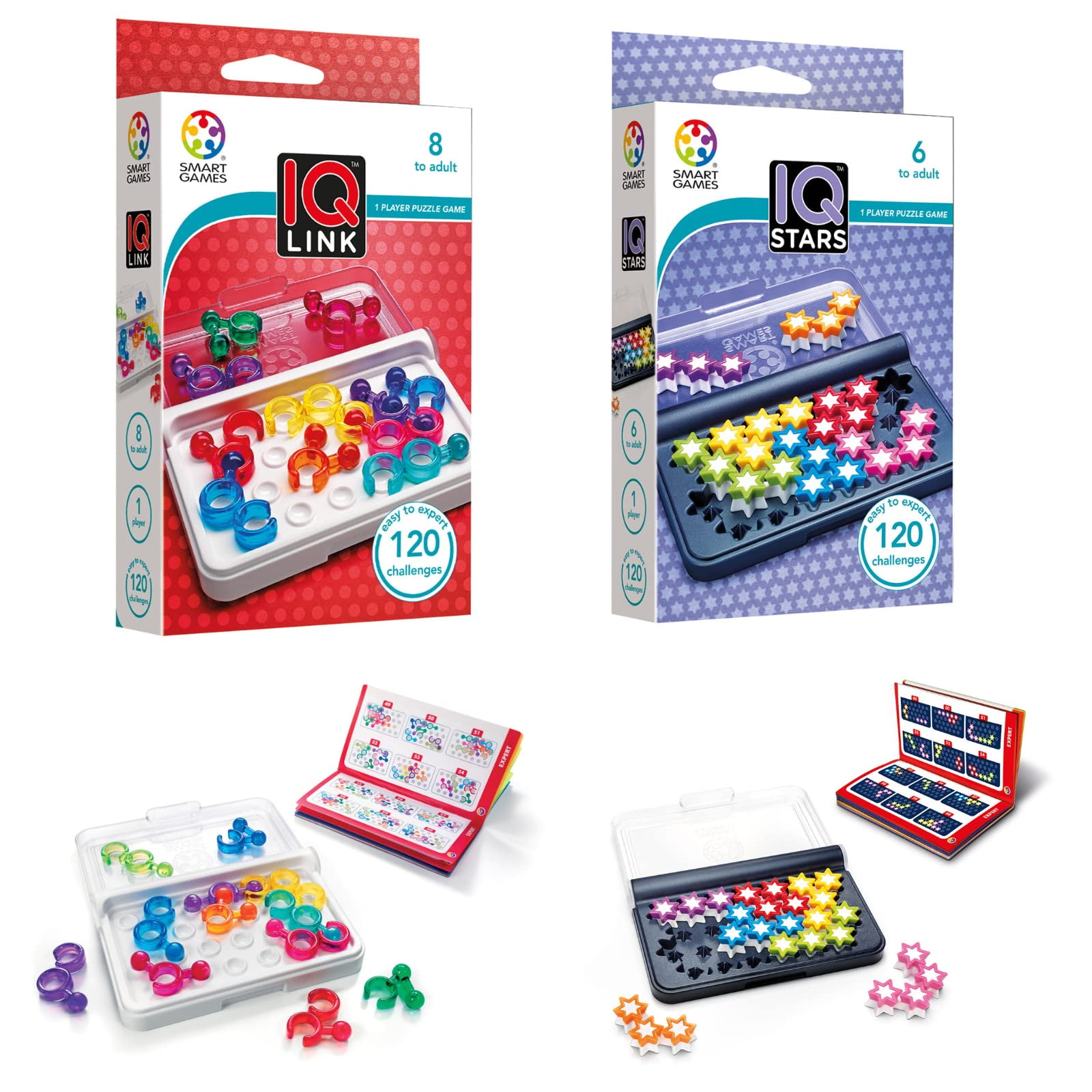 SmartGames Travel Game for Kids: IQ Link & IQ Stars Bundle, 240 Challenges, Ages 6-Adult ...