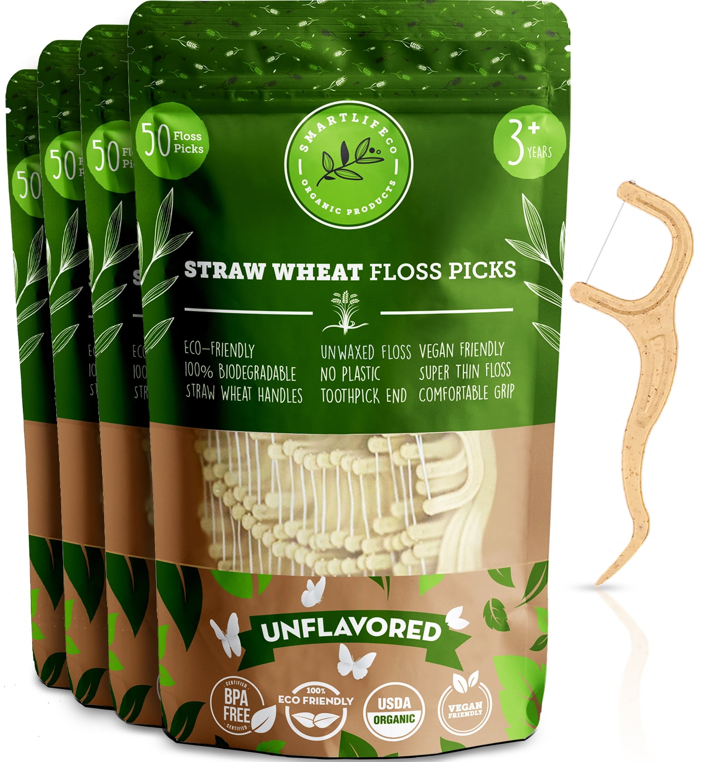 SmartLifEco Biodegradable Dental Floss Picks - Natural Plastic Free ...