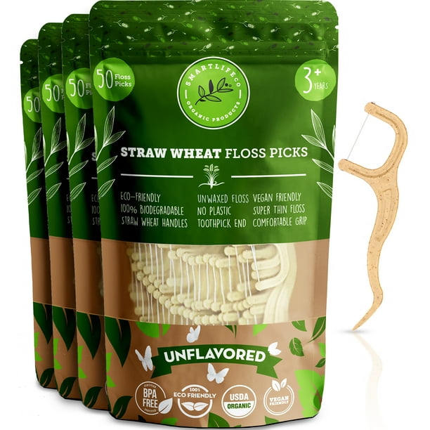 SmartLifEco Biodegradable Dental Floss Picks - Natural Plastic Free ...
