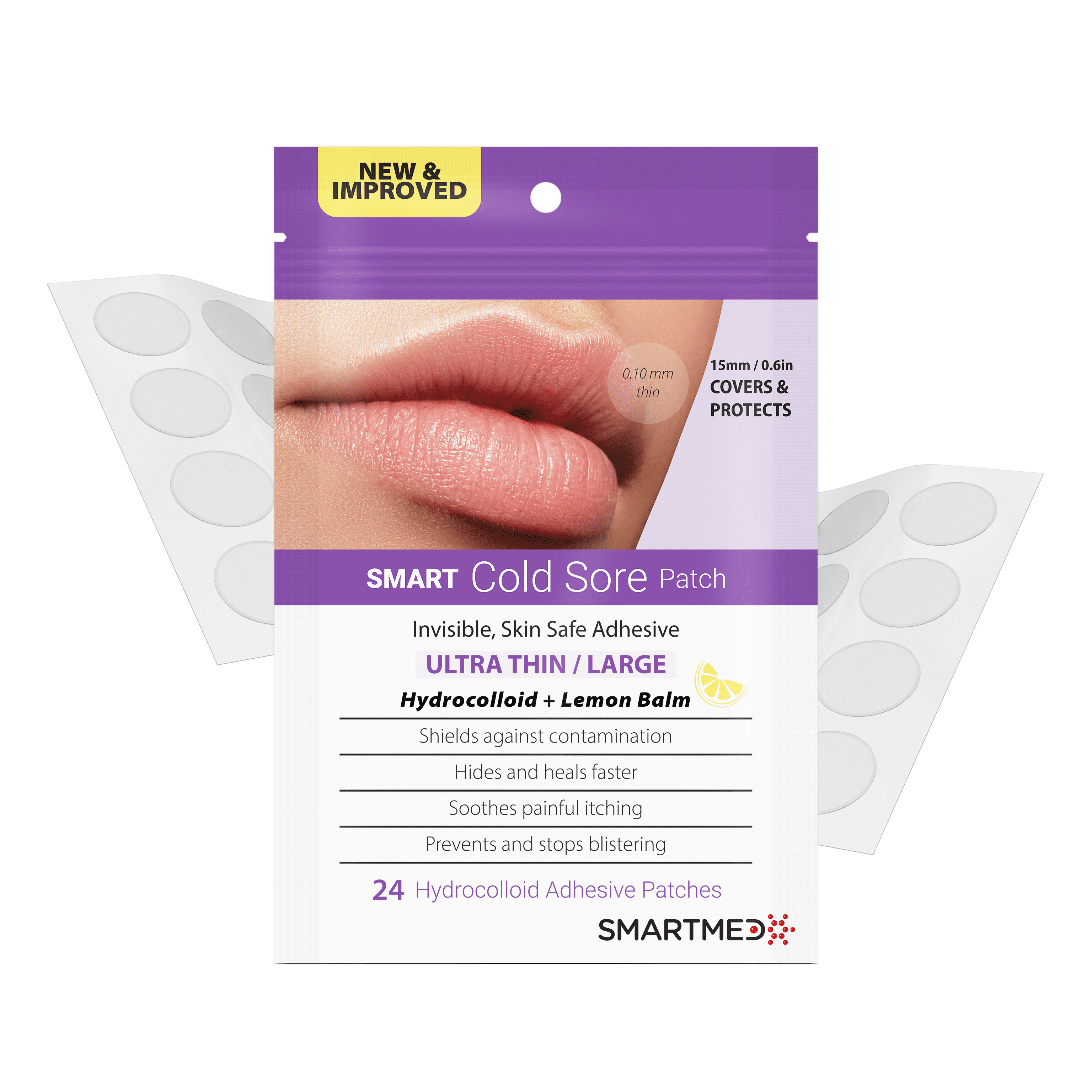 SmartMed Cold Sore Patch Large Ultra Thin 15mm Cover Hide Heal Lemon ...