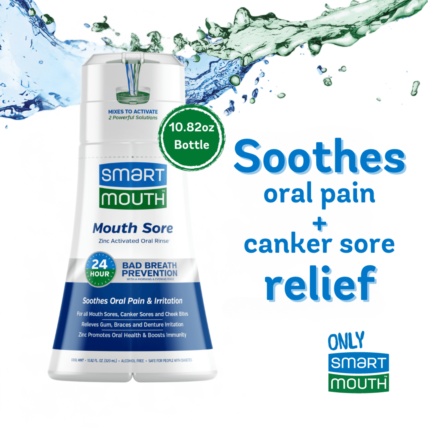SmartMouth Activated Dual-Solution Mouth Sore Rinse Mouthwash, Cool ...