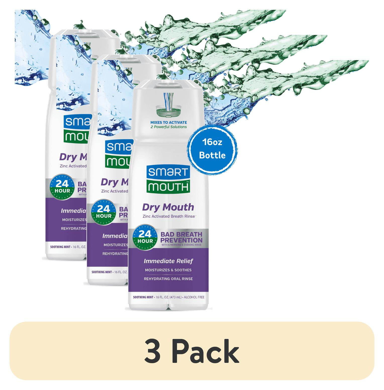 (3 pack) SmartMouth Dry Mouth Activated Breath Rinse 16 oz, Mint, Adult ...
