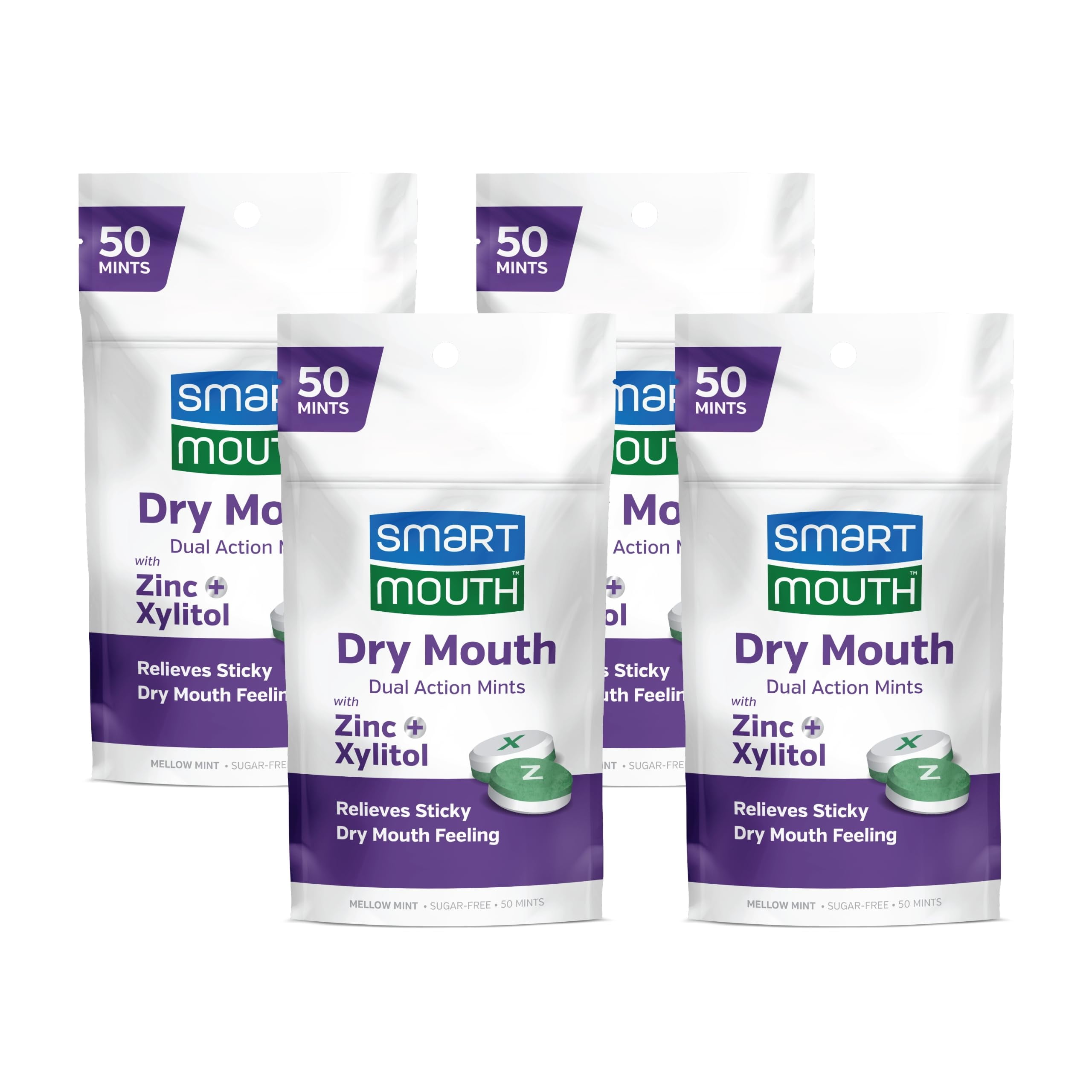 SmartMouth Dry Mouth Dual-Action DHF10 Mints - Sugar-Free - 50 Count, 4 ...