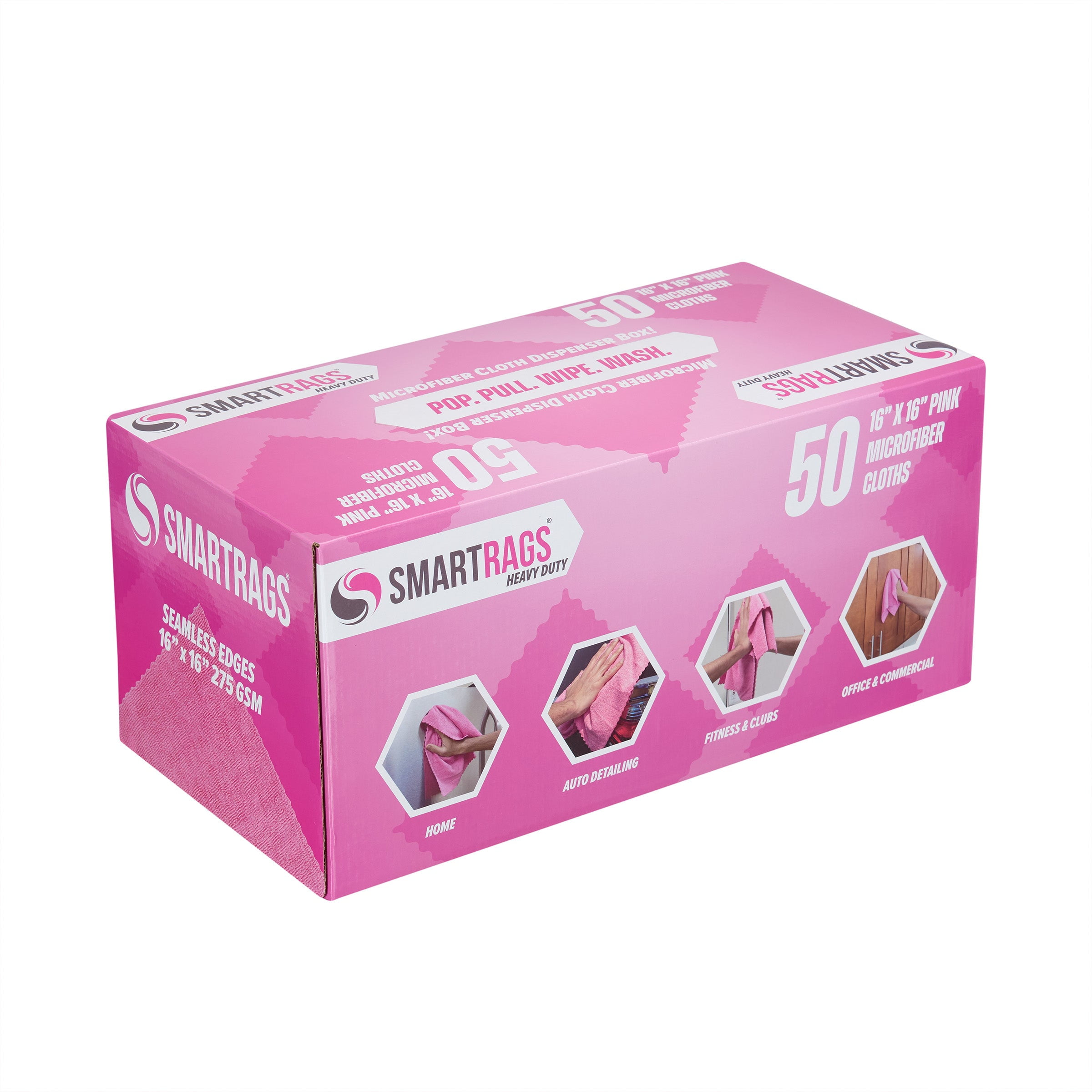 SmartRagsXL Microfiber 45 Gram Cleaning Cloths, 16x16 Pink (1 Box of 50 ...