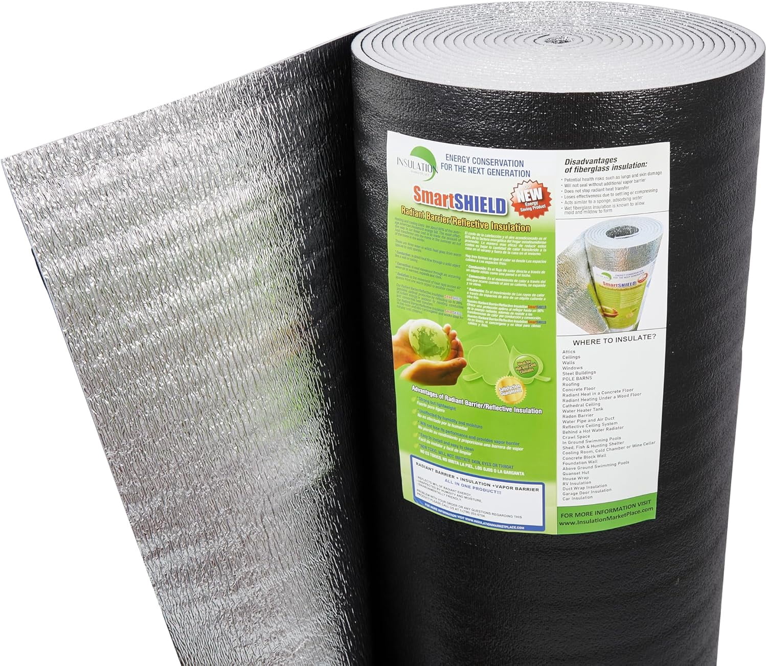 SmartSHIELD 10mm - 48" x 25', Reflective Insulation Roll, Black & Foil ...