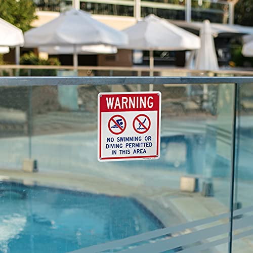 SmartSign 10 x 10 inch “Warning - No Swimming Or Diving Permitted In ...