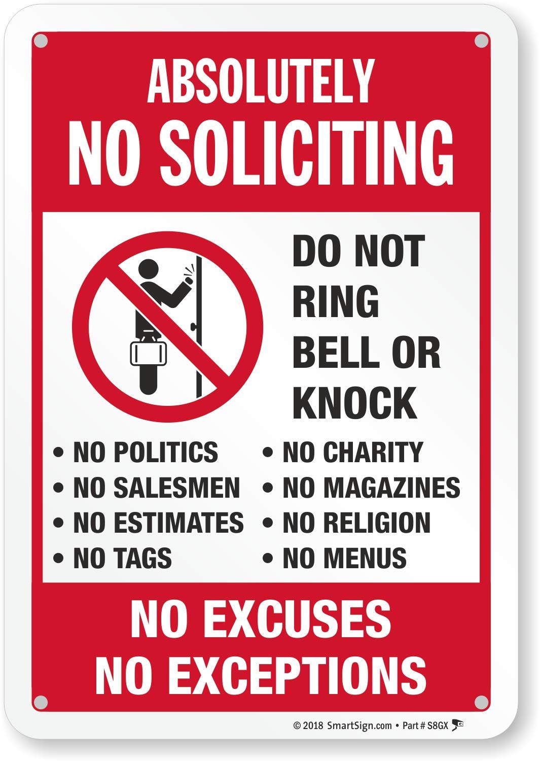 SmartSign 10 x 7 inch â€œAbsolutely No Soliciting - Do Not Ring Bell ...