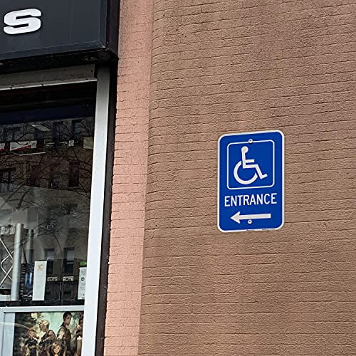 18 x 12 inch Handicap Entrance Metal Sign with ADA Accessibility Symbol ...