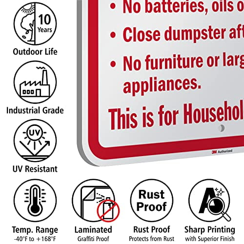 SmartSign 24 x 18 inch “Dumpster Rules - This Is For Household Trash ...