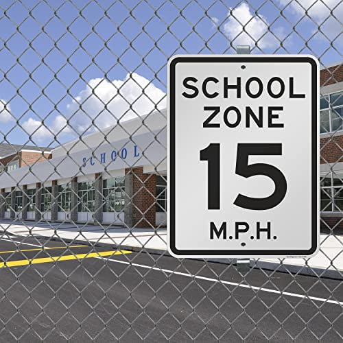 SmartSign 24 x 18 inch “School Zone 15 M.P.H.” Speed Limit Metal Sign ...