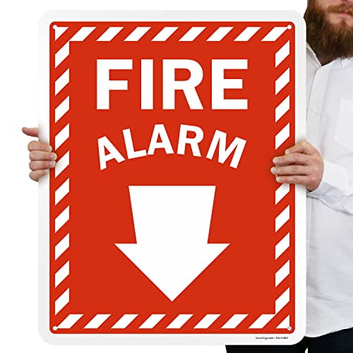 SmartSign 30 x 24 inch “Fire Alarm” Metal Sign with Down Arrow and Pre ...
