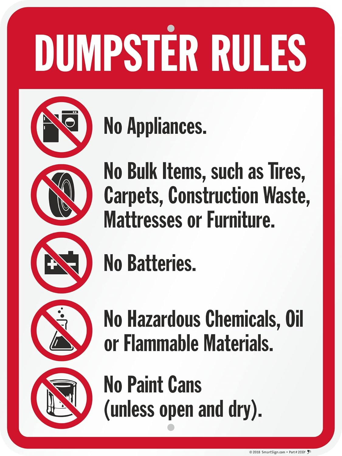 SmartSign "Dumpster Rules" Sign | 18" x 24" Aluminum - Walmart.com