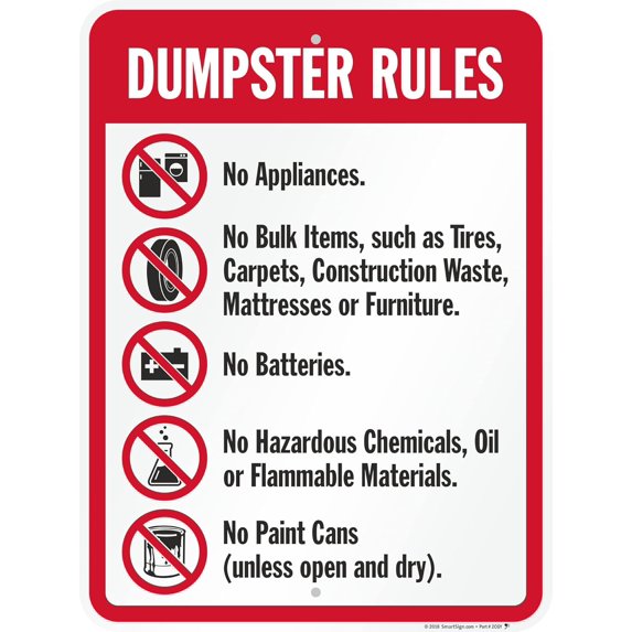 SmartSign "Dumpster Rules" Sign | 18" x 24" Aluminum - Walmart.com