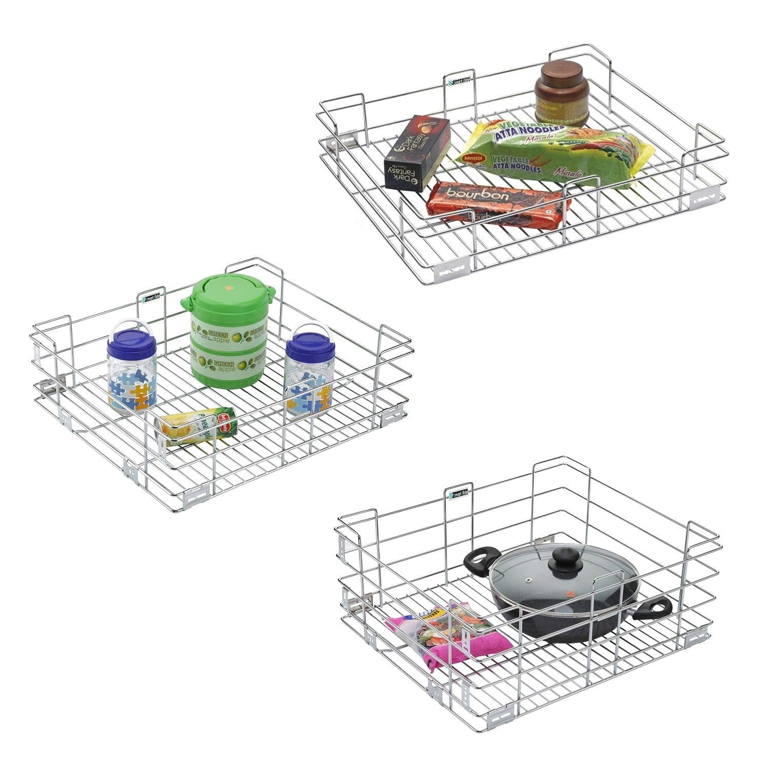 SmartSlide Pack of 3 Stainless Steel Modular Kitchen BasketKitchen ...