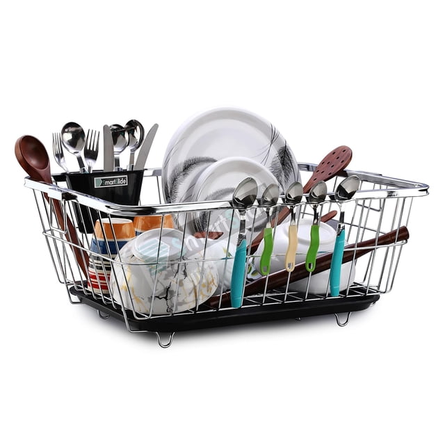 SmartSlide Stainless Steel Dish Drainer Kitchen Rack with Drainer Tray ...