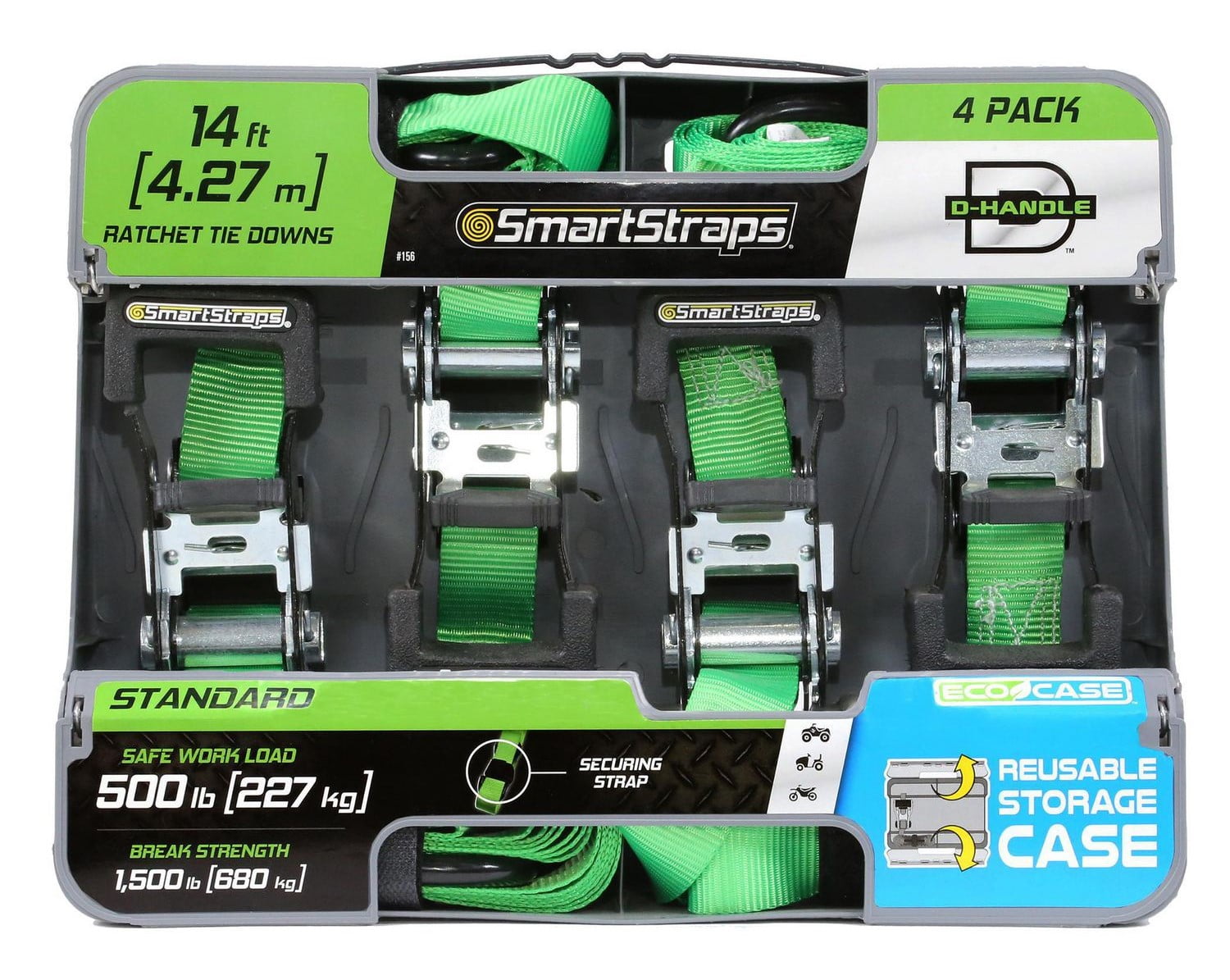 SmartStraps 156 14 ft. Green D-Handle Padded Ratchet, 500 lb., 4-Pack ...
