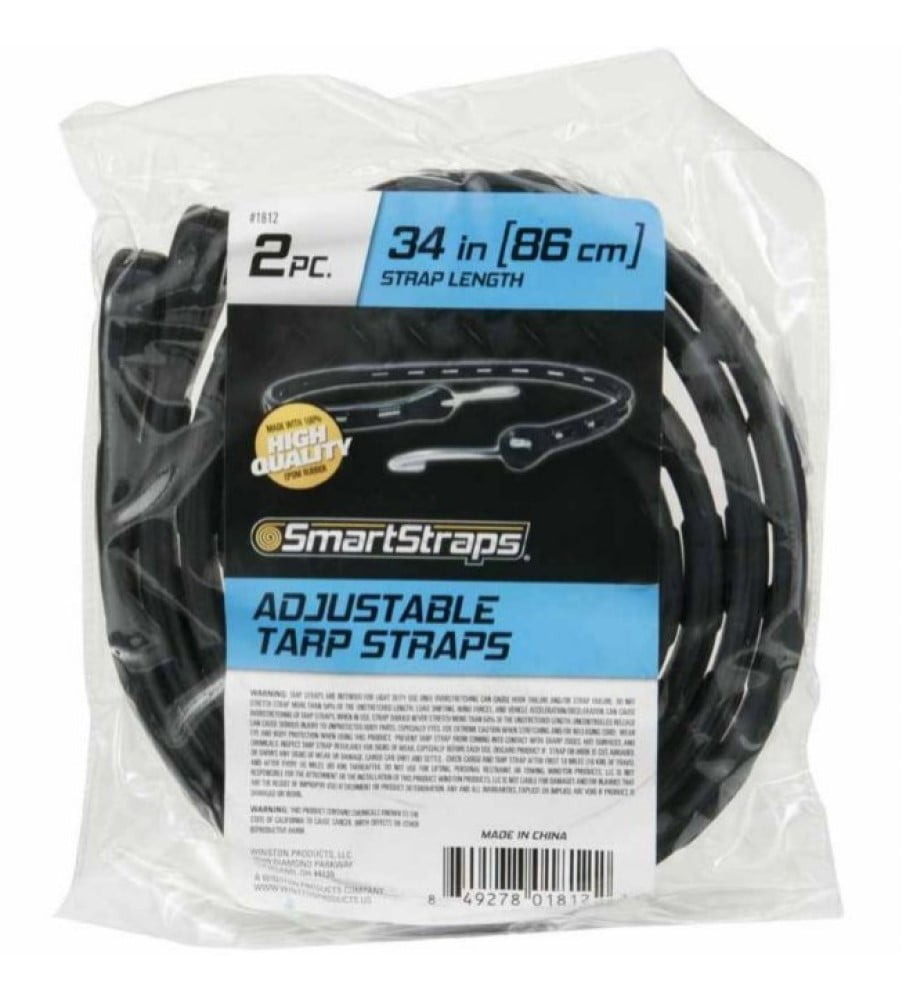 SmartStraps 1812 Adjustable Rubber Tarp Straps 34 inch, 2-Pack ...