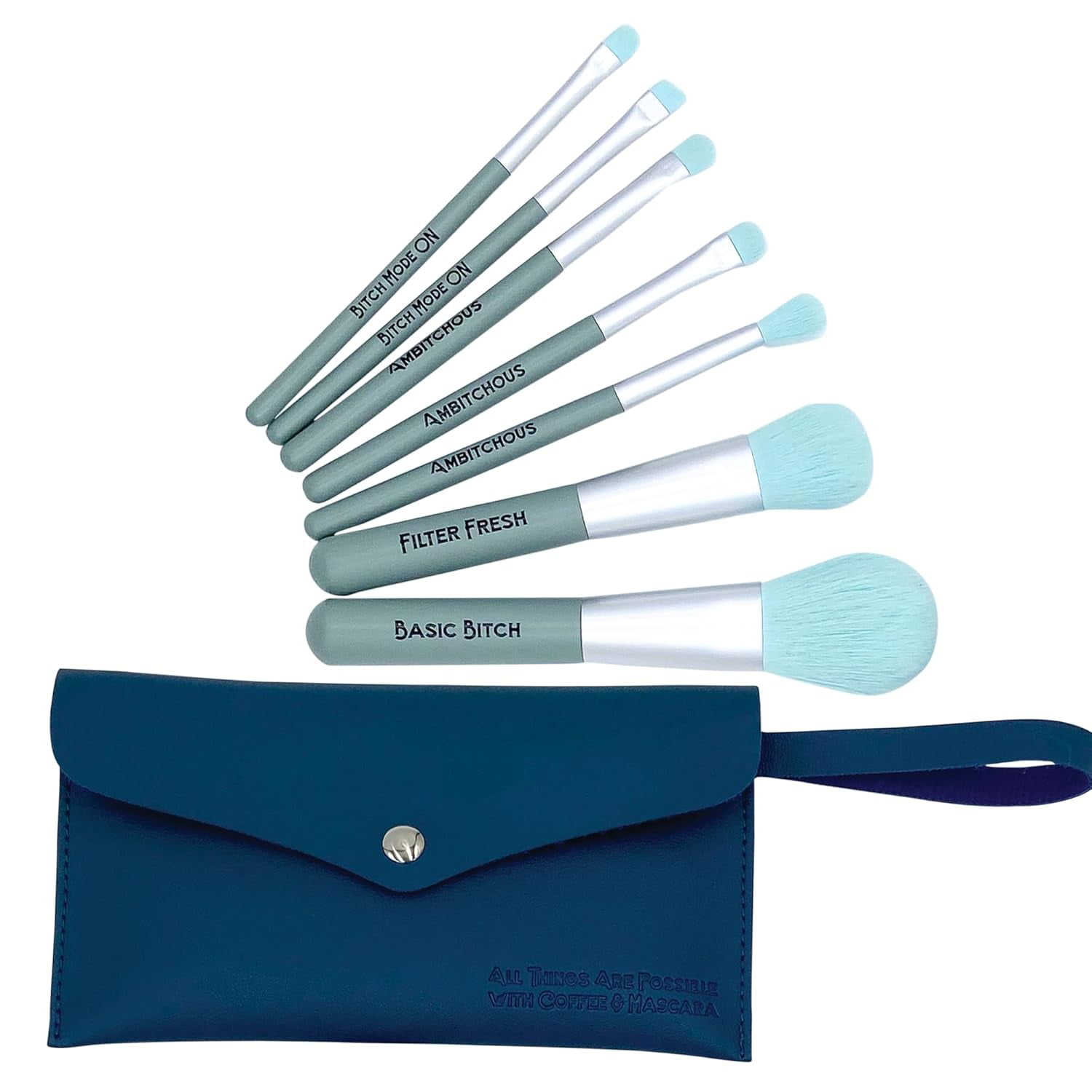 Smartass & Sass B*tchy Makeup Brush Set – 7-Piece Brush Kit with Vegan ...