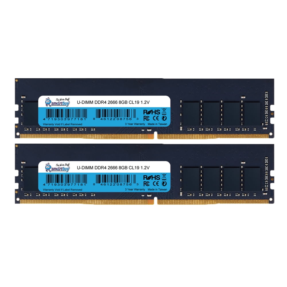 Smartbuy 16GB (2 x 8GB) DDR4 UDIMM PC4-21300 2666MHz CL19 Unbuffered ...