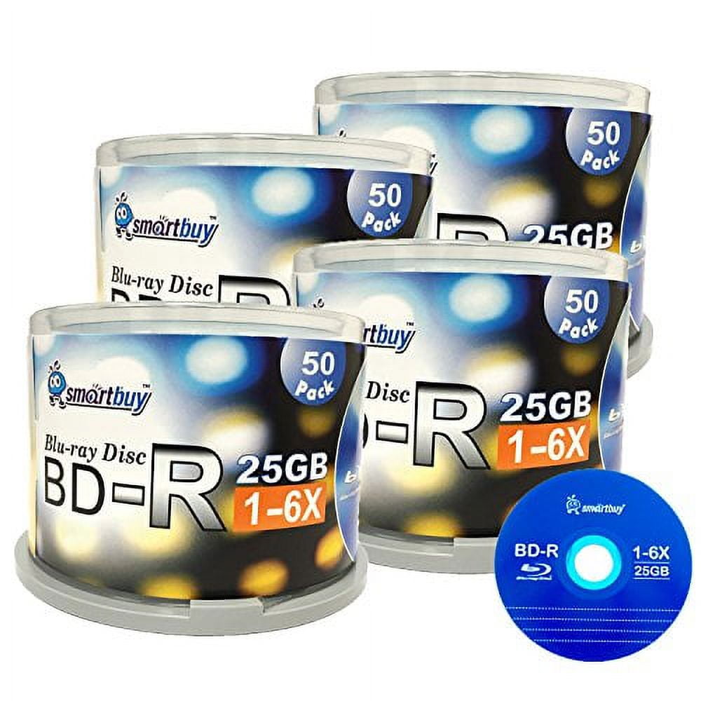 Smartbuy 200-Disc 25GB 6x Blu-ray Single Layer Logo Top BDR for Recording & Burning, Blank Data ...