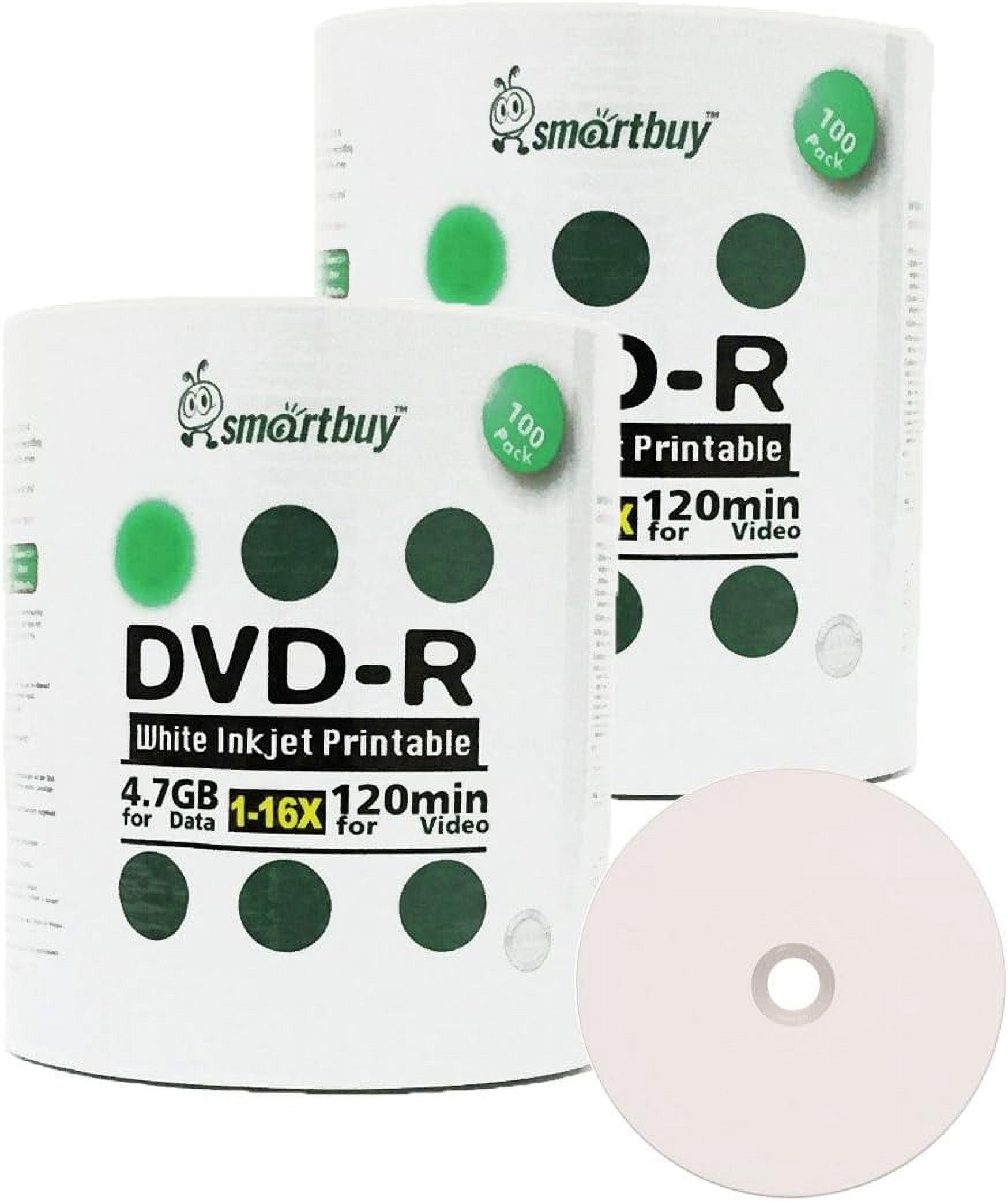 Smartbuy 4.7gb/120min 16x DVD-R White Inkjet Hub Printable Blank Media ...