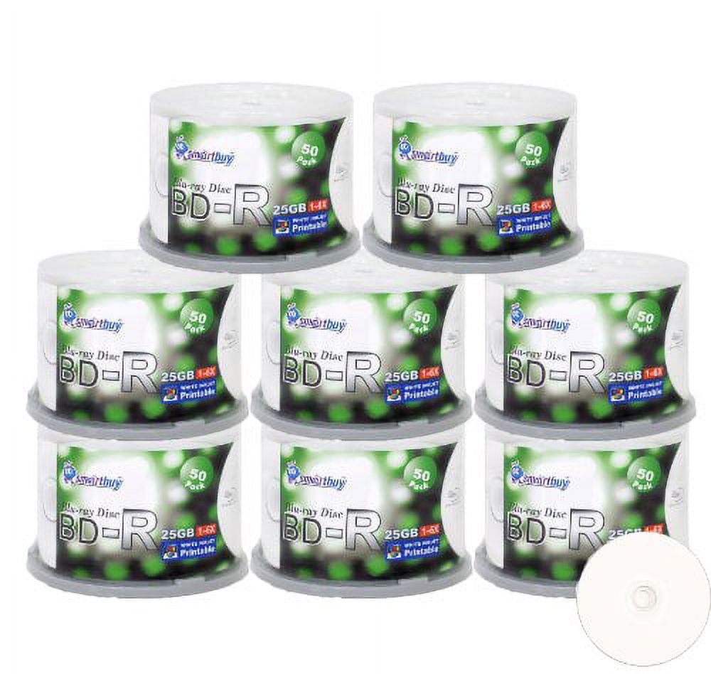 Smartbuy 400-disc 25gb 6x Bd-r BDR Blu-ray Single Layer White Inkjet Hub Printable Blank Data ...