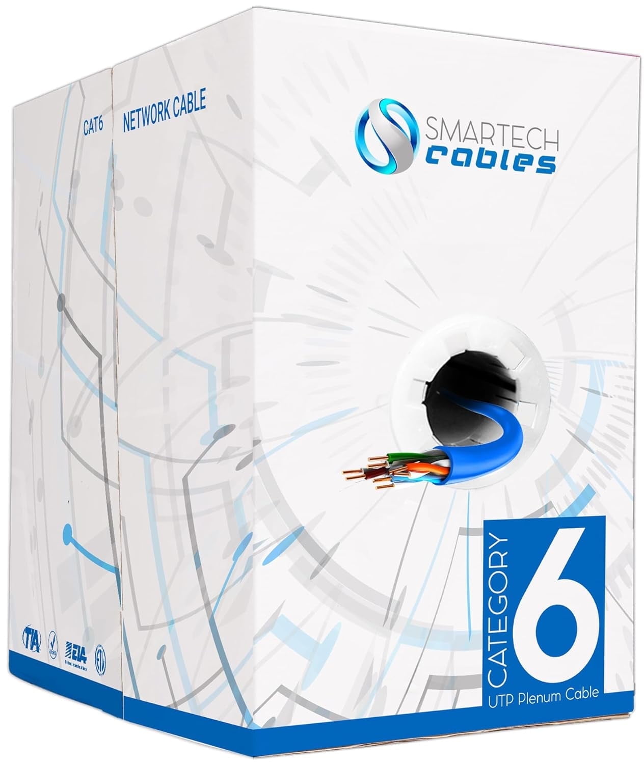 1000ft Cat6 Plenum Ethernet Cable – CMP Rated, 23AWG UTP, 550MHz ...
