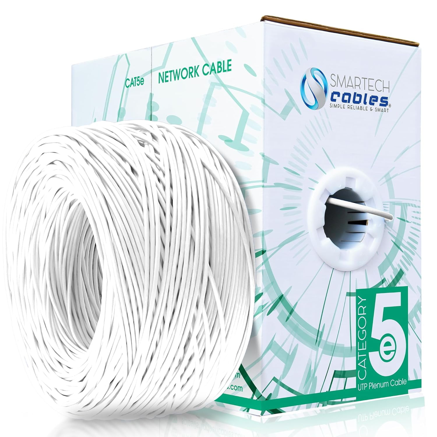 Smartech Cables Cat5E Plenum Cable 1000Ft (Cmp) - Solid Conductor Cat5E ...