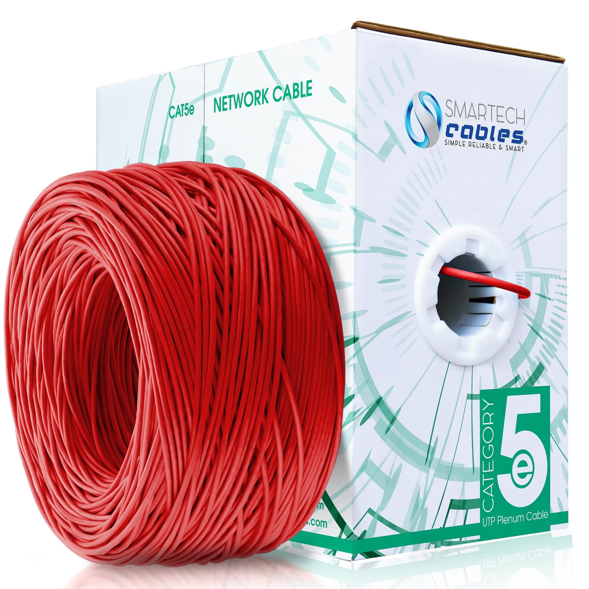 Smartech 1000ft Cat5e Plenum Cable, 24 AWG, 350 MHz, 4 Pair, UTP Ethernet Cable Red - Walmart.com