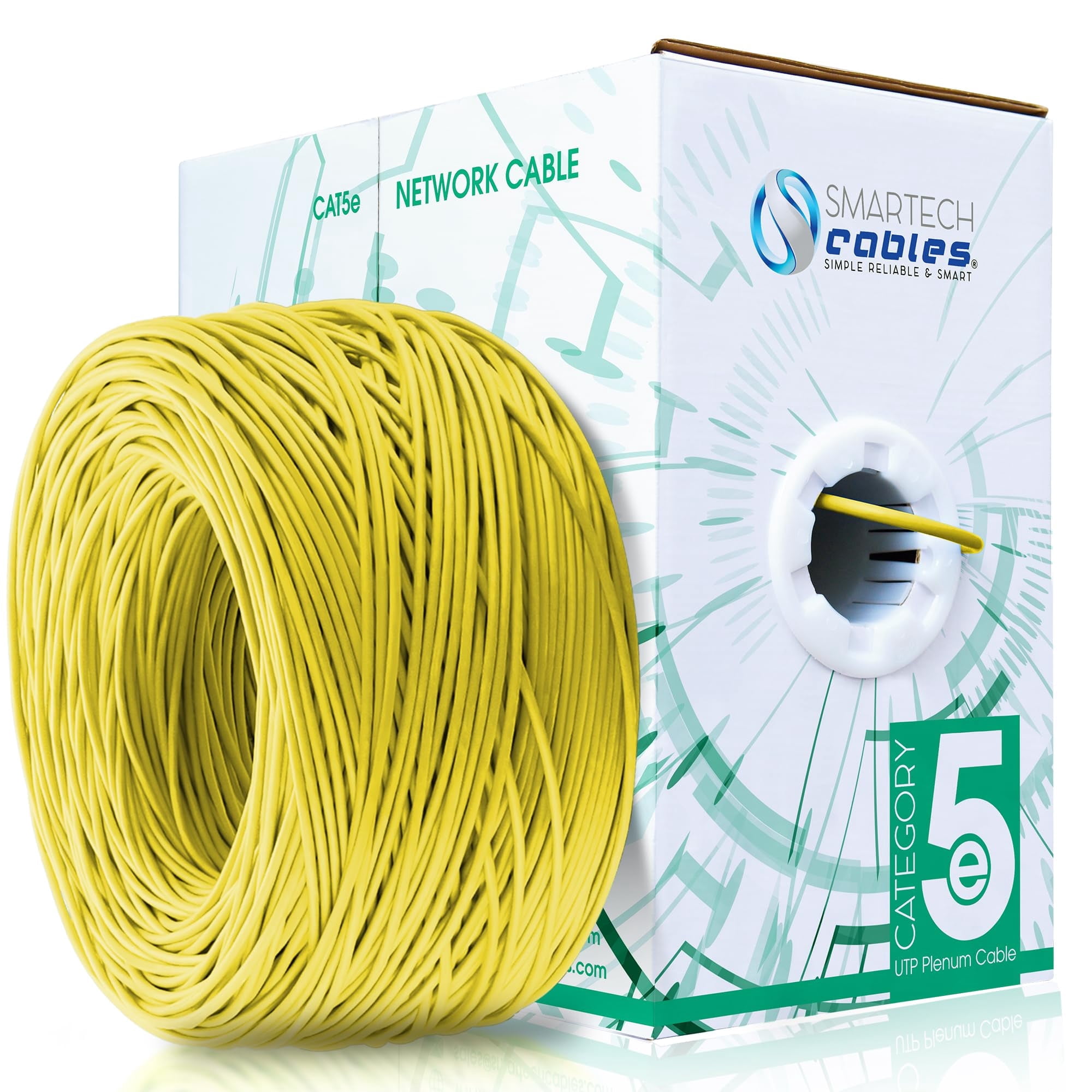 Smartech 1000ft Cat5e Plenum Cable, 24 AWG, 350 MHz, 4 Pair, UTP ...