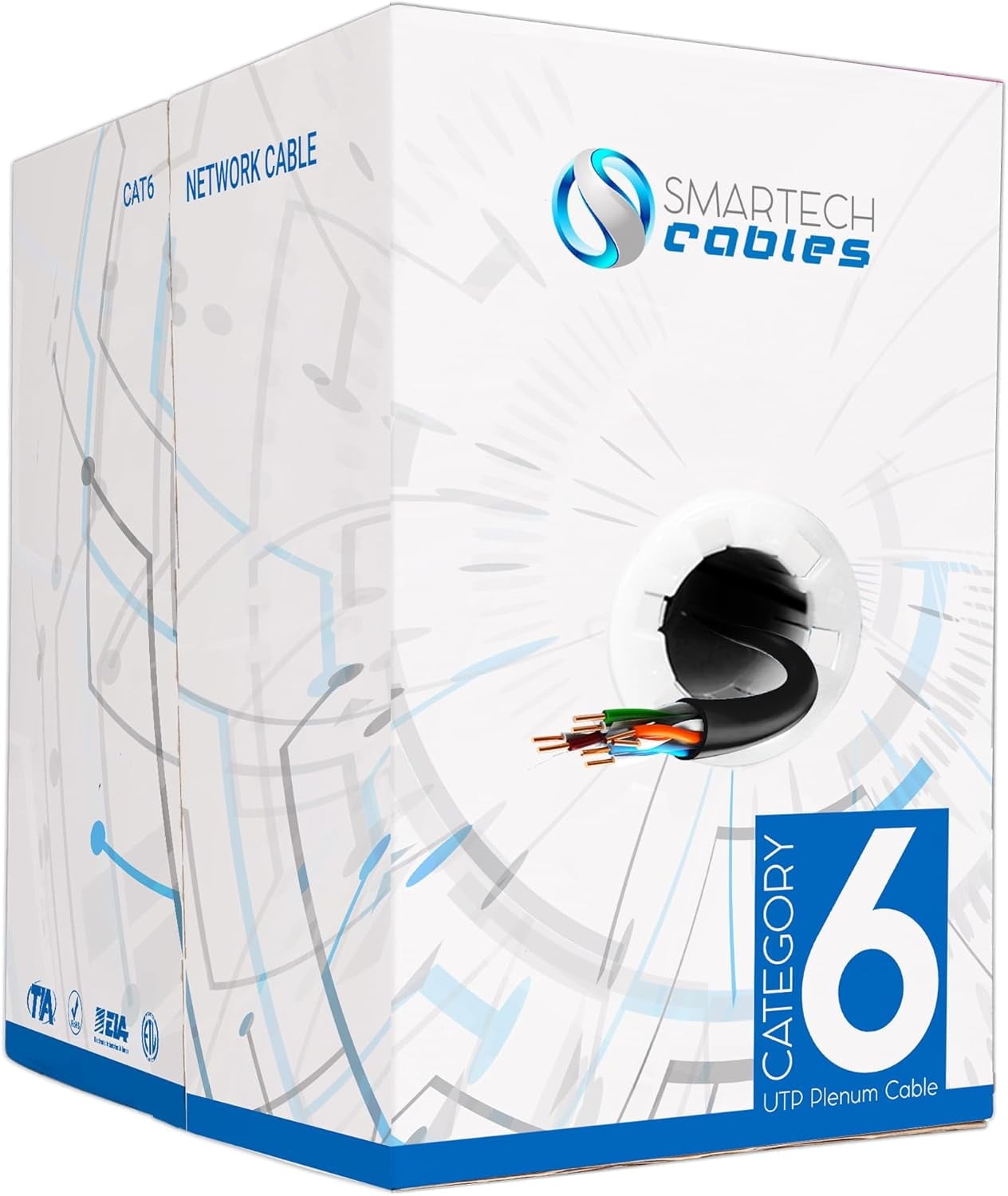 Smartech 1000ft Cat6 Plenum CCA Ethernet Cable, 550MHz, 23AWG, UTP, 4 ...