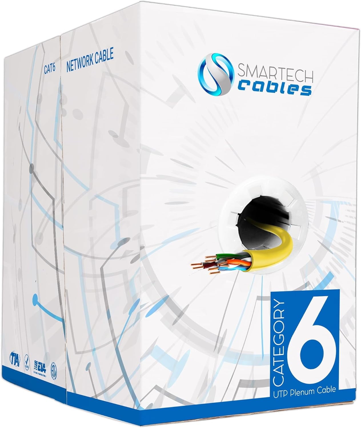 Smartech 1000ft Cat6 Plenum CCA Ethernet Cable, 550MHz, 23AWG, UTP, 4 ...