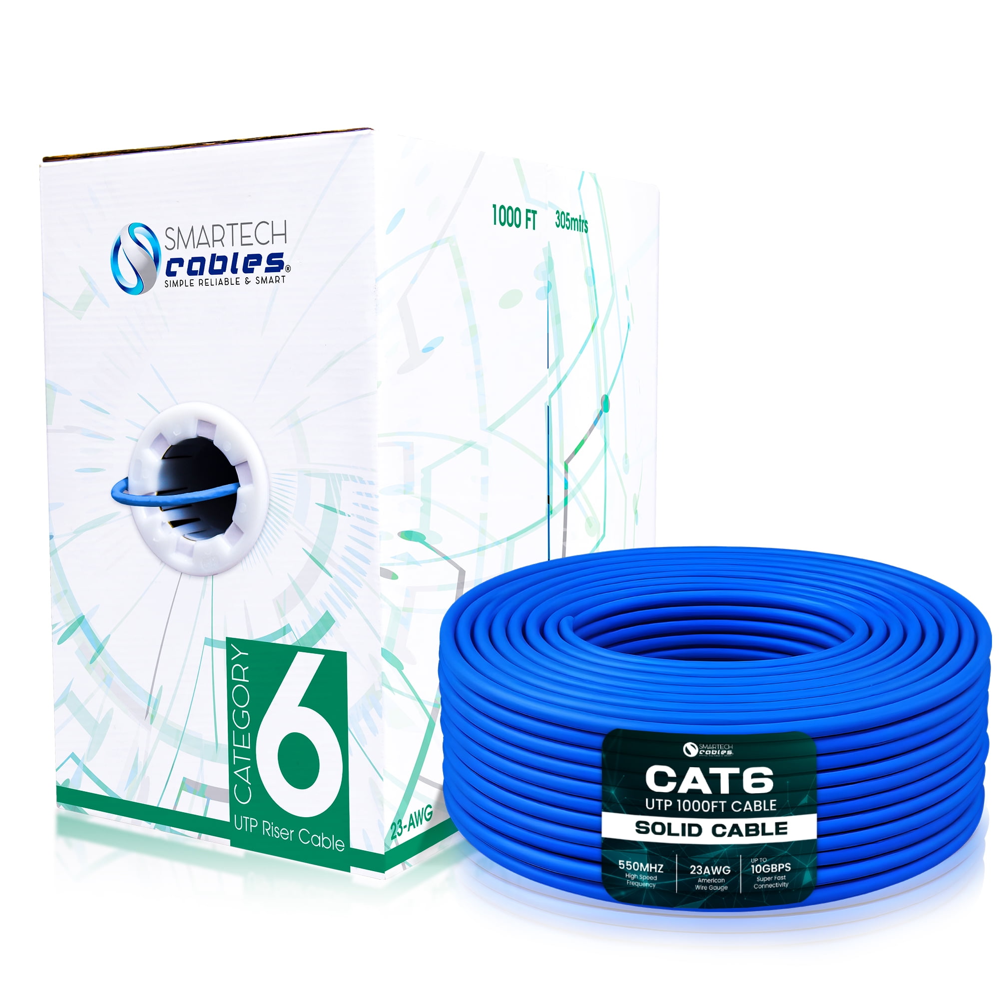 Smartech Cables Cat6 Riser CCA 1000ft Bulk Ethernet Network Cable UTP ...