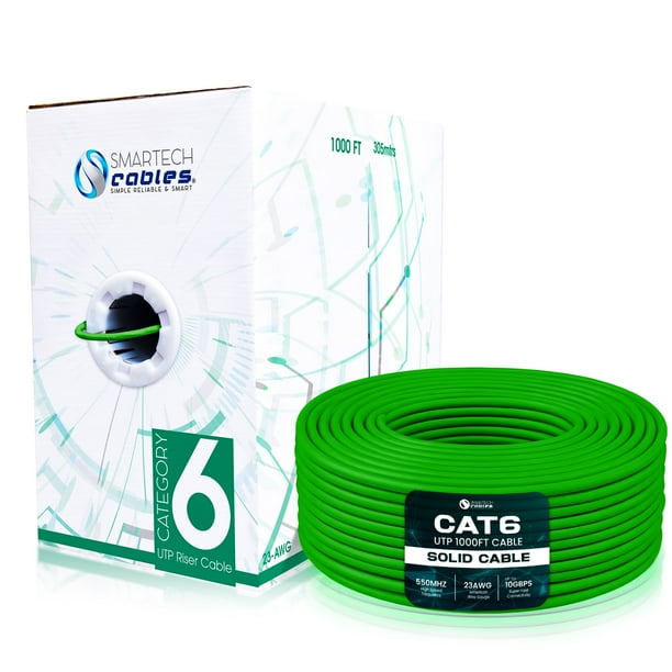 Smartech 1000ft Cat6 Riser CCA Ethernet Cable, 550MHz, 23AWG, UTP, 1 ...